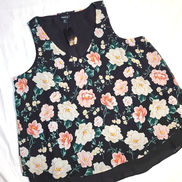 torrid | Tops | Nwt Torrid Black Floral Chiffon Double Layer Tank ...